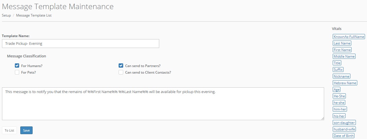 Message Template Maintenance – Halcyon Help