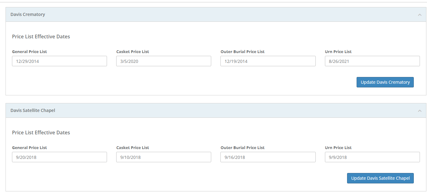 Price List Effective Dates – Halcyon Help